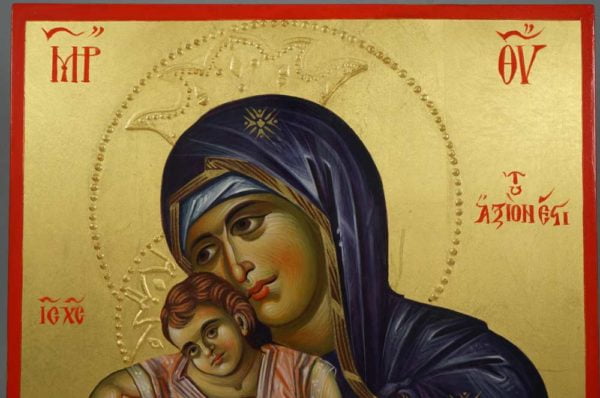 Panagia Axion Estin (halo relief) Orthodox Icon - BlessedMart