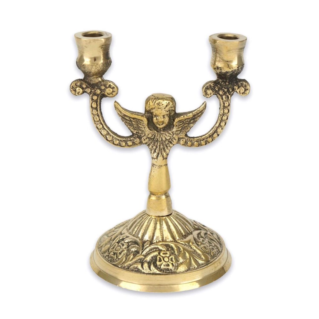 Double Brass Byzantine Candle Stand - BlessedMart