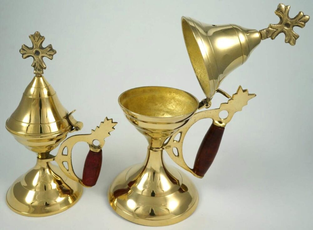 Large Brass Incense Burner (Wooden Handle) - BlessedMart