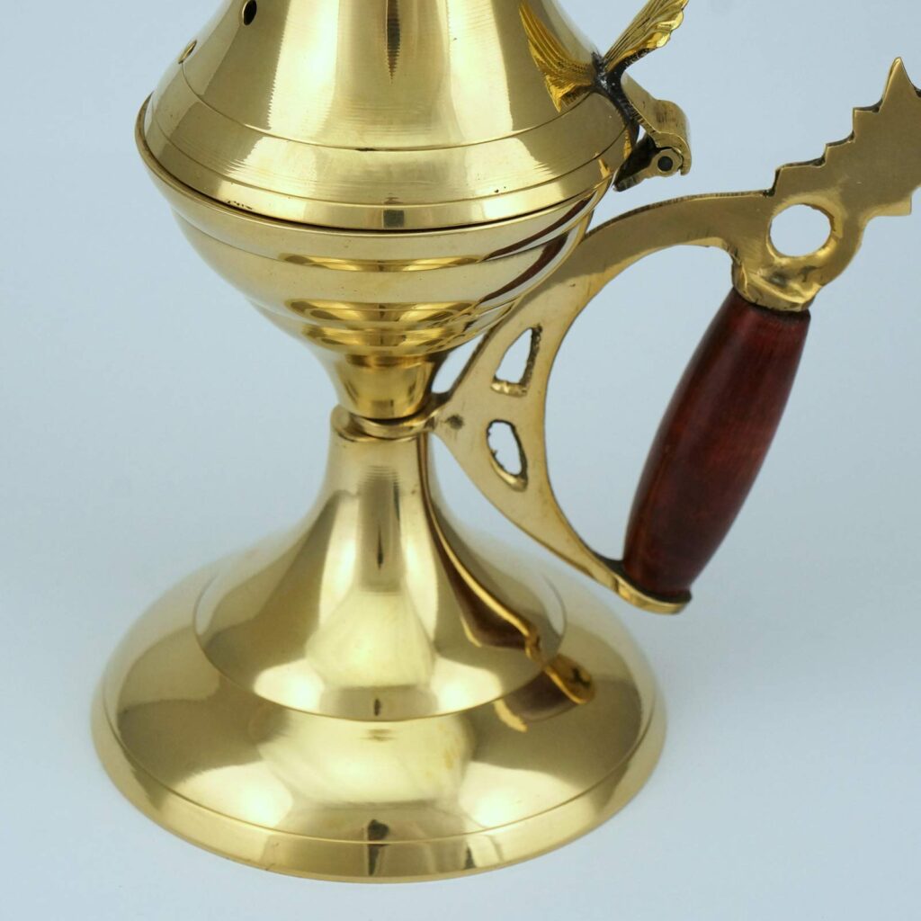 Large Brass Incense Burner (Wooden Handle) - BlessedMart