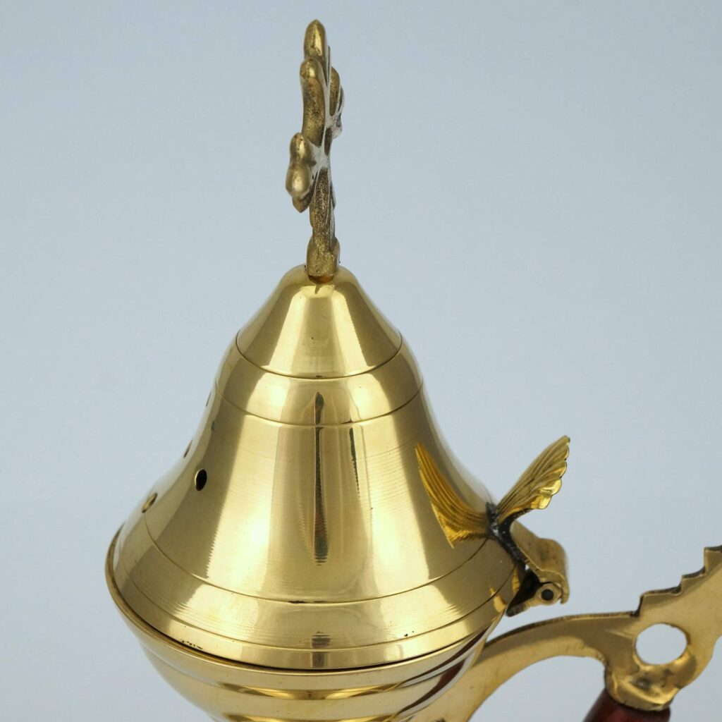 Large Brass Incense Burner (Wooden Handle) - BlessedMart