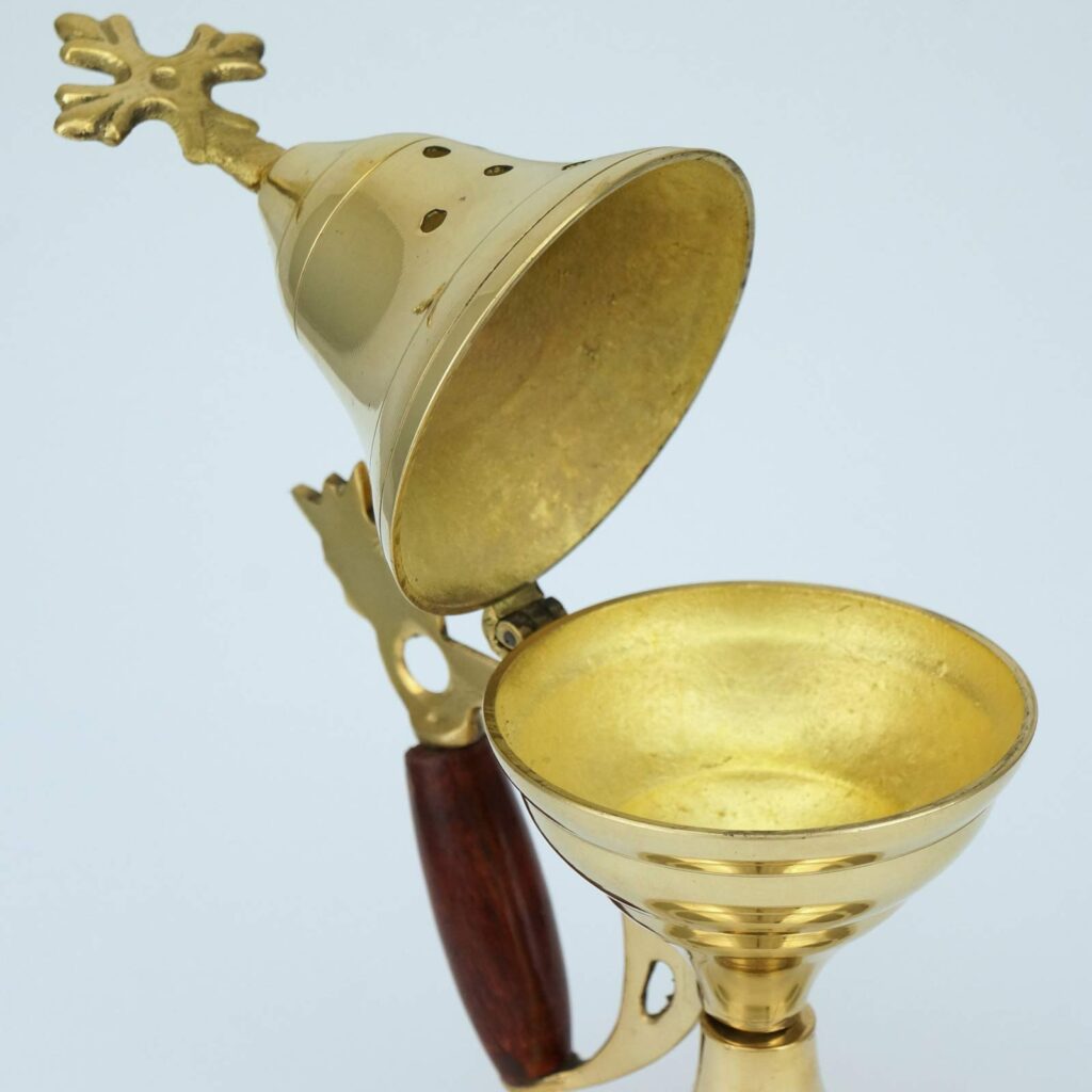 Large Brass Incense Burner (Wooden Handle) - BlessedMart
