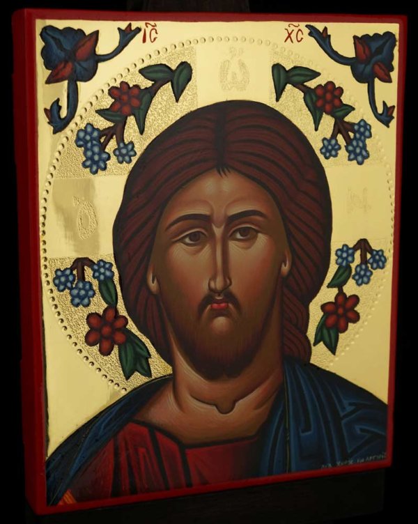 Jesus Christ Flower Halo (polished gold) Orthodox Icon - BlessedMart