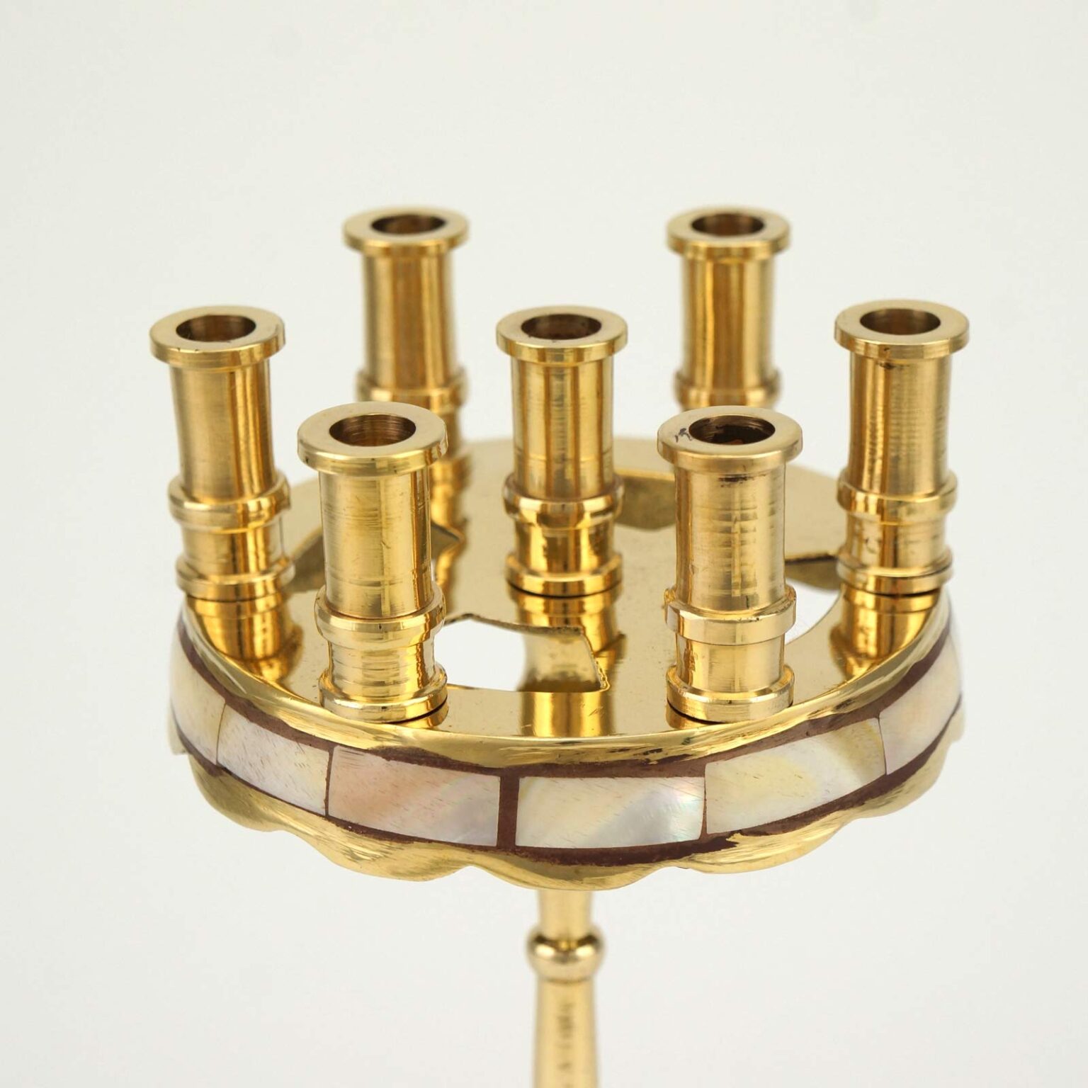 Deluxe Brass Seven-Candle Stand with Mother Of Pearl Inlay - BlessedMart