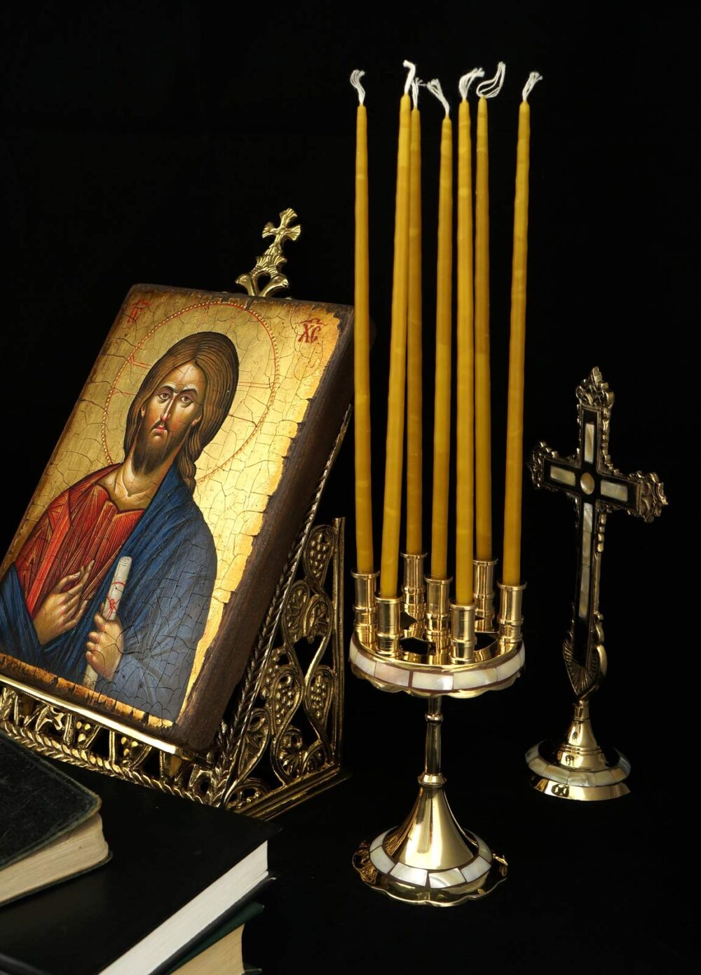 Set of Seven Candle Holder Mother of Pearl Inlay and 100 Beeswax ...