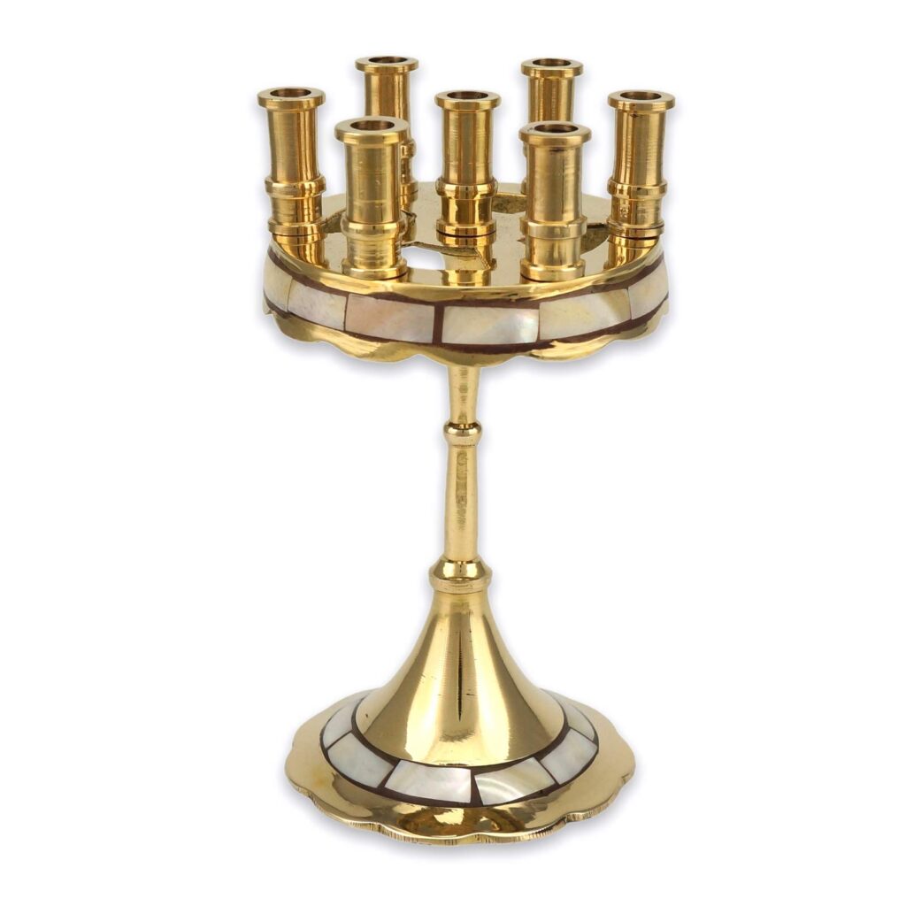 Deluxe Brass Seven-Candle Stand with Mother Of Pearl Inlay - BlessedMart