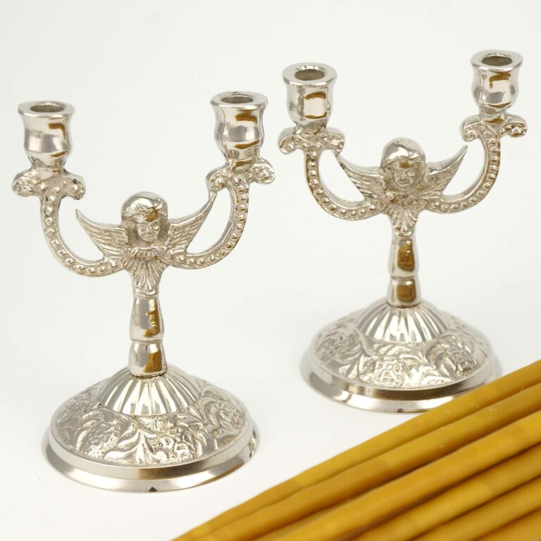 Set of Traditional Brass Seven-Candle Holder and 100 Beeswax Candles ...