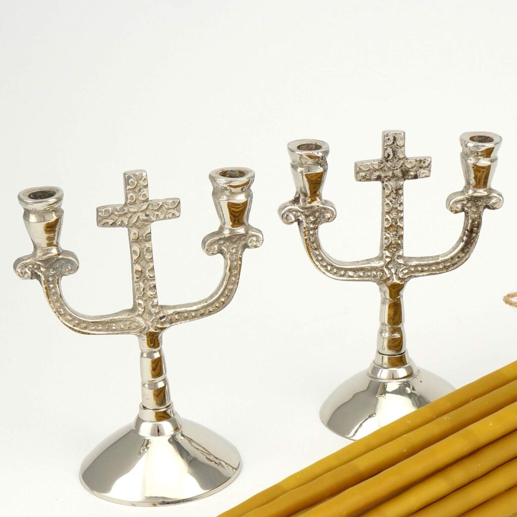 Set of Traditional Brass Seven-Candle Holder and 100 Beeswax Candles ...