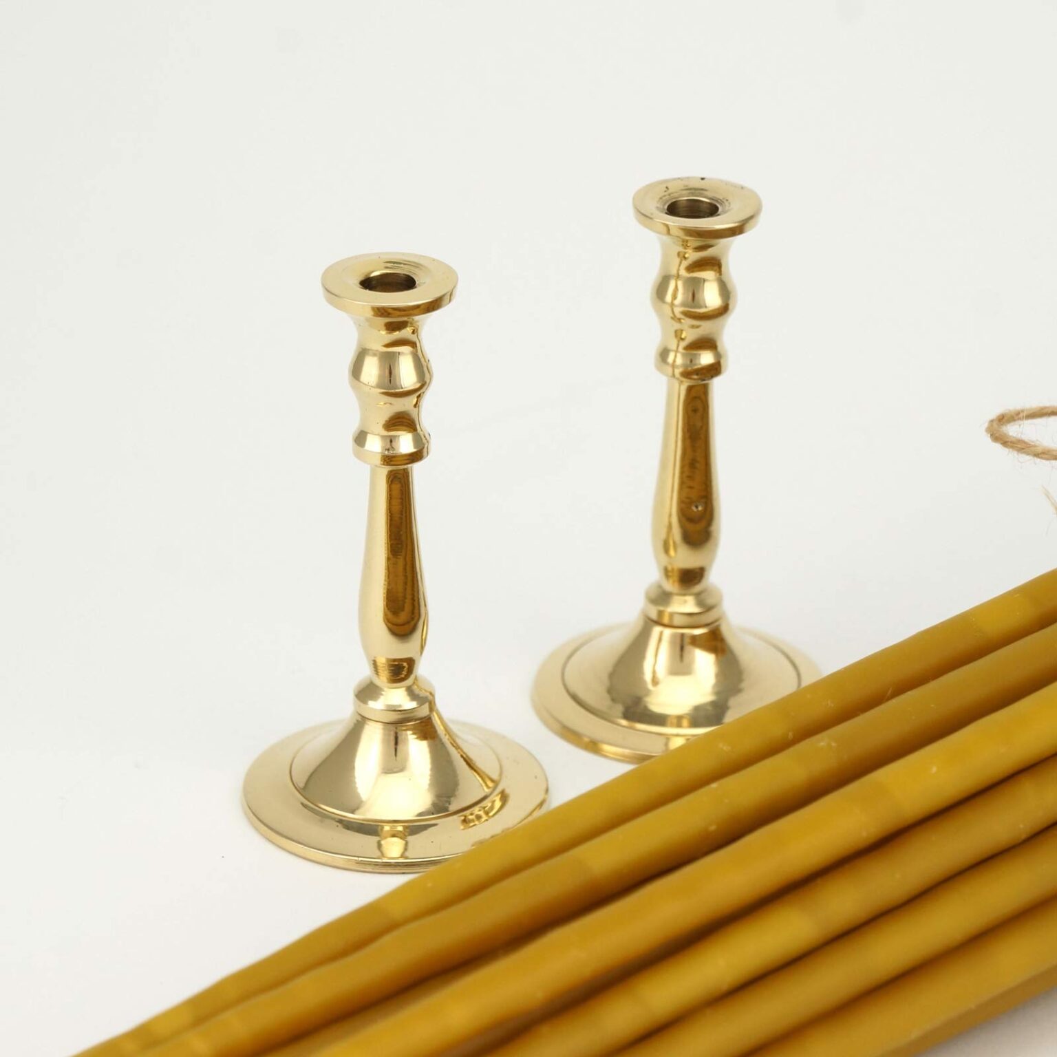 Set of Traditional Brass Seven-Candle Holder and 100 Beeswax Candles ...