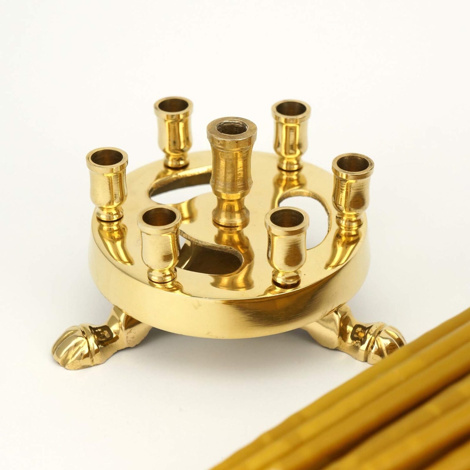 Set of Traditional Brass Seven-Candle Stand and 100 Beeswax Candles ...