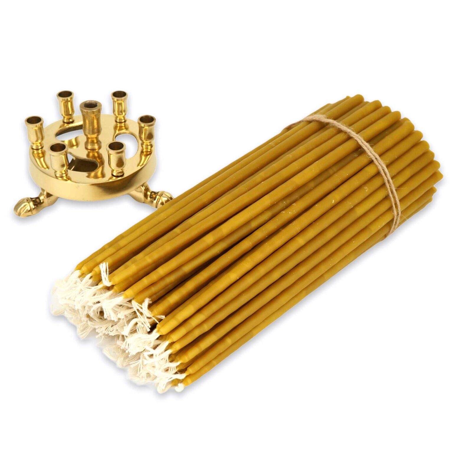 Set of Traditional Brass Seven-Candle Stand and 100 Beeswax Candles ...