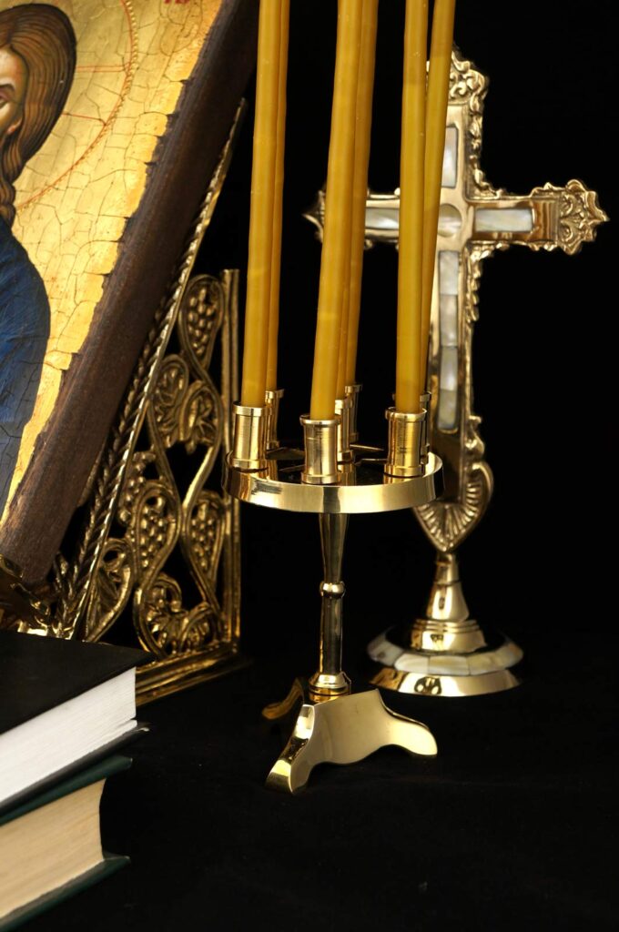 Set of Traditional Brass Seven-Candle Holder and 100 Beeswax Candles ...