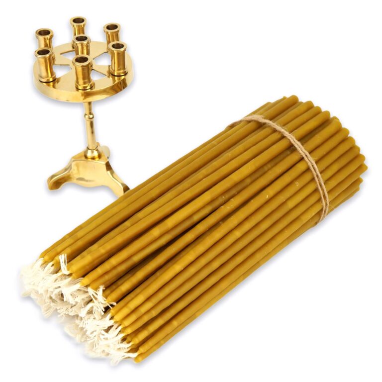 Set of Traditional Brass Seven-Candle Holder and 100 Beeswax Candles ...