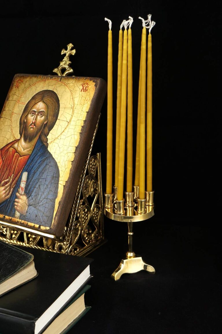 Set of Traditional Brass Seven-Candle Holder and 100 Beeswax Candles ...