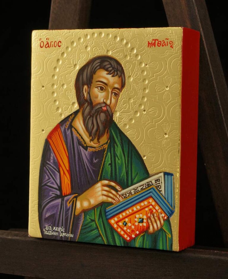 St Matthew the Evangelist Icon (polished gold miniature) - BlessedMart