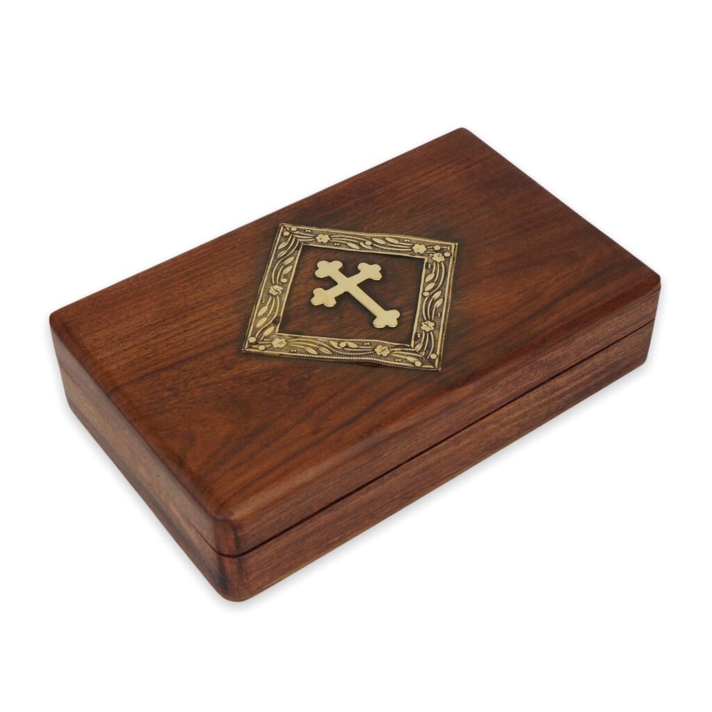 Keepsake Storage Box with Hinged Lid and Metal Cross - BlessedMart
