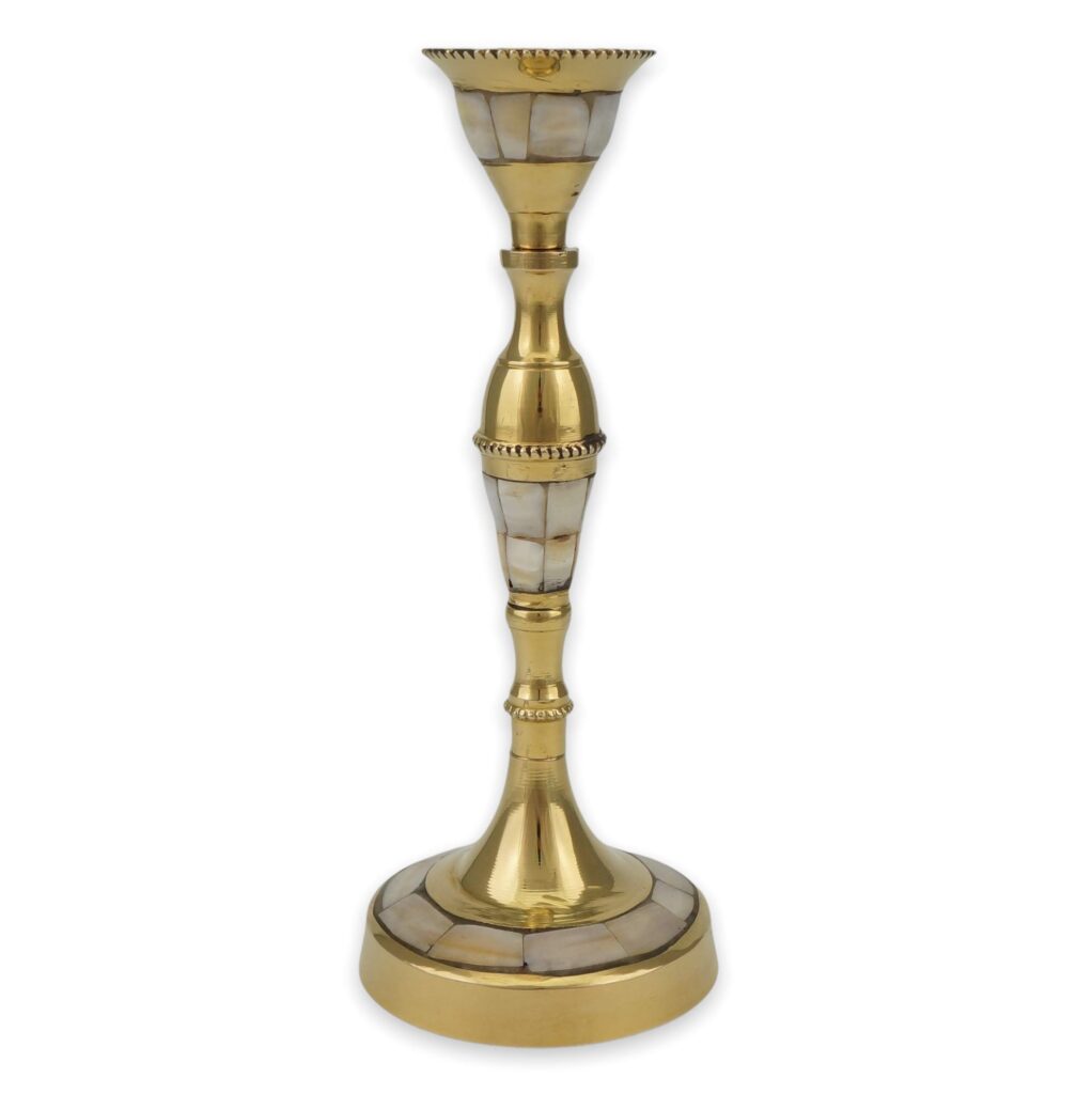Brass Taper Candle Holder with Mother of Pearl Inlay - BlessedMart