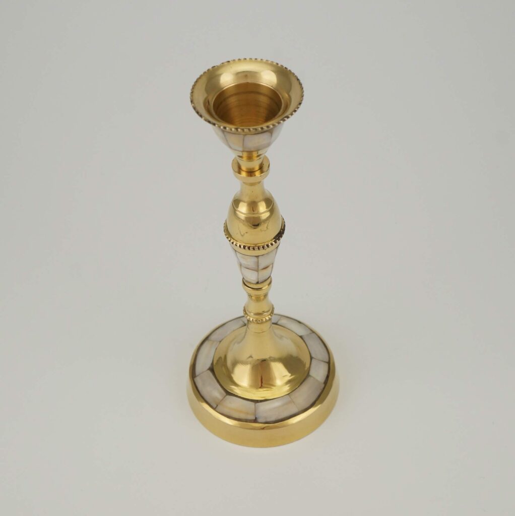 Brass Taper Candle Holder with Mother of Pearl Inlay - BlessedMart