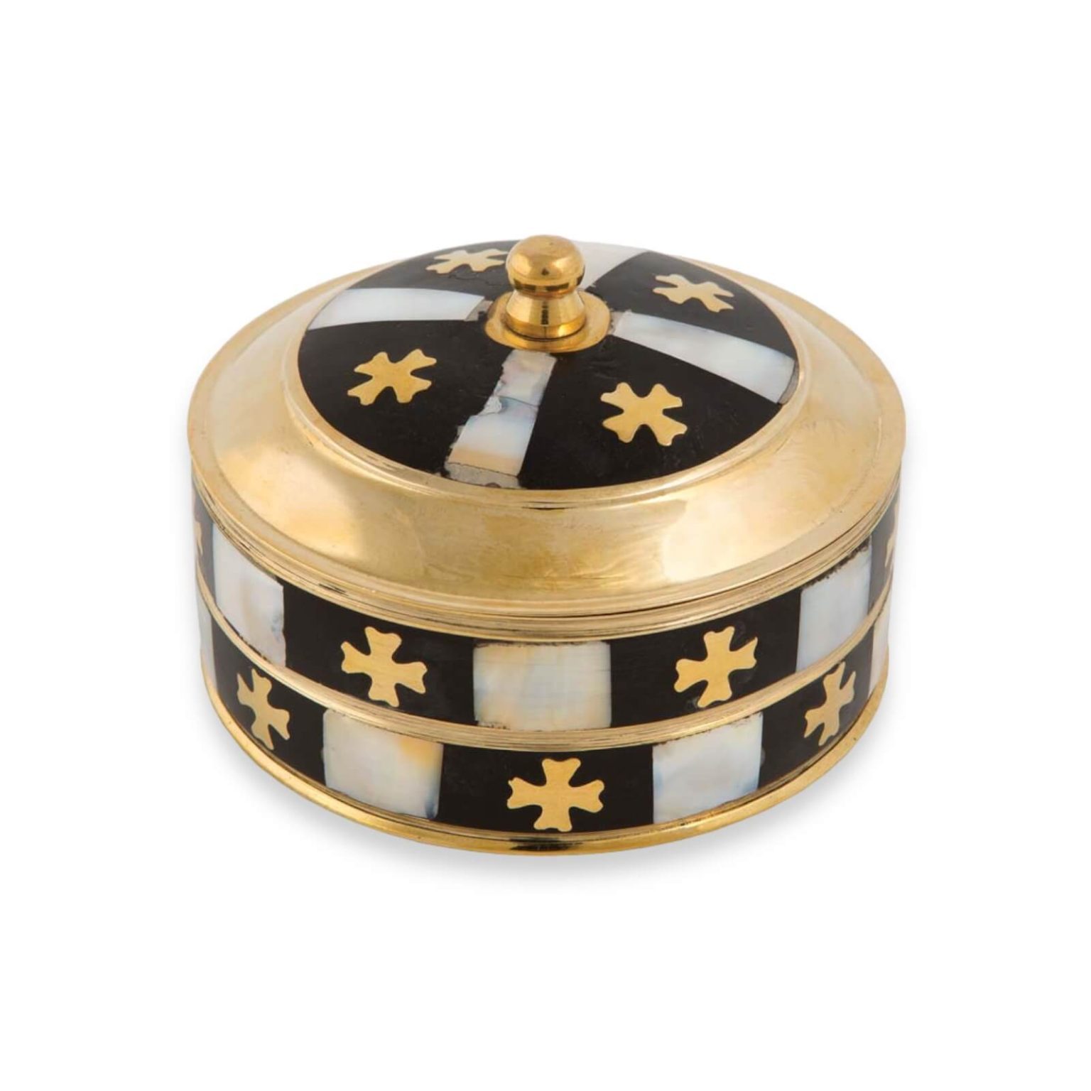 Round Brass Incense box with Cross Detailing