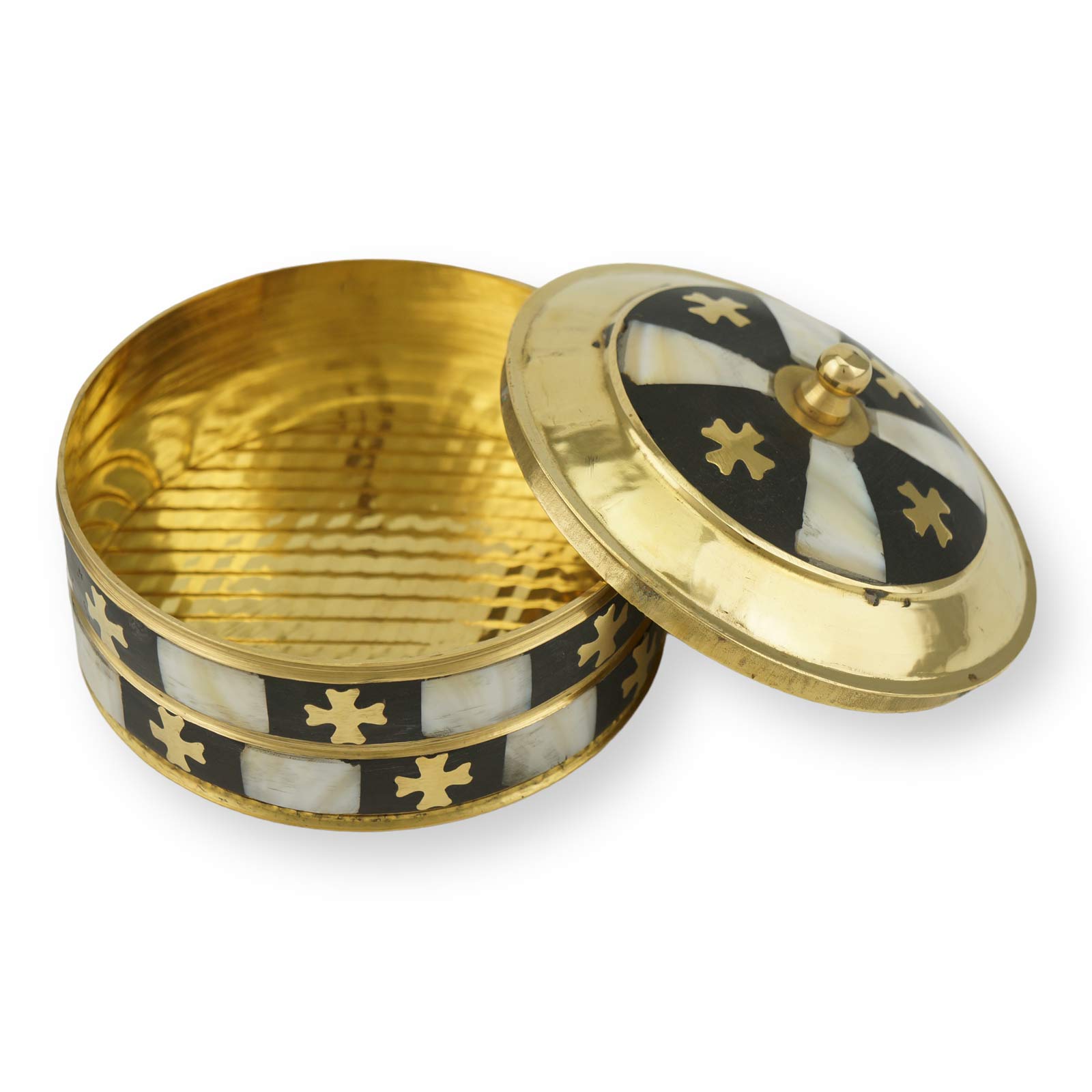 Round Brass Incense box with Cross Detailing