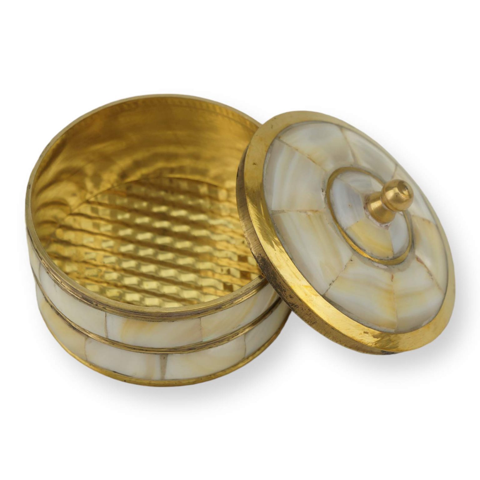 Brass Trinket Box with Lid and Mother of Pearl Inlay - BlessedMart
